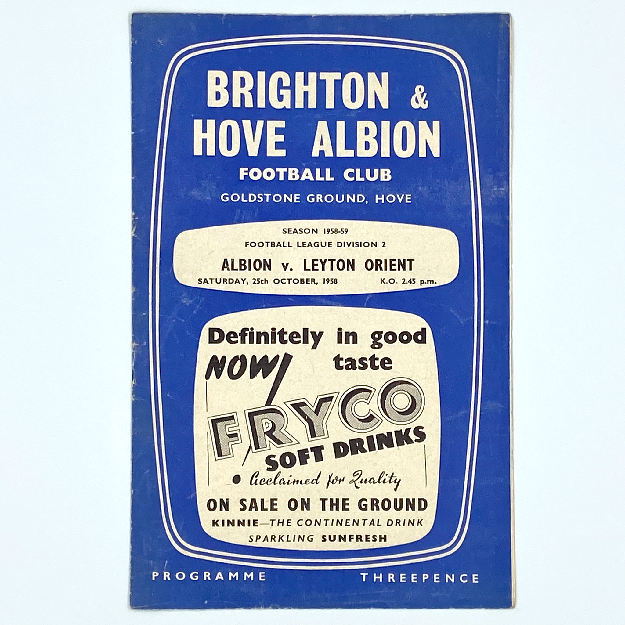 Brighton & Hove Albion vs Leyton Orient Programme (25 October, 1958 ...