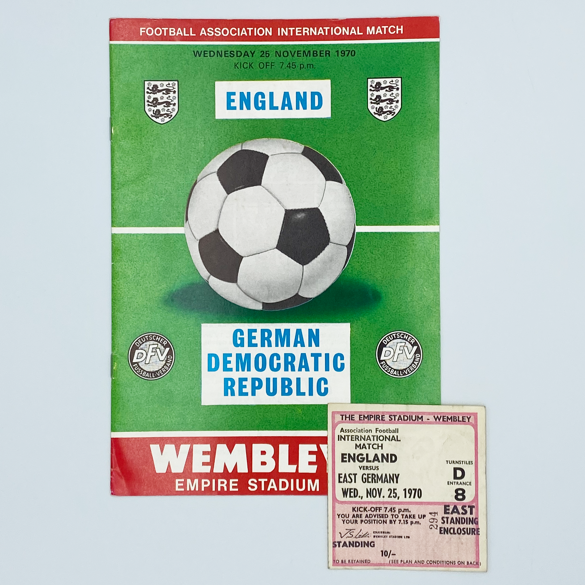 England vs East Germany Programme & Ticket (25 November, 1970 ...